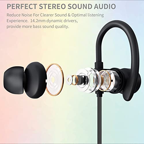 JUSTRVN Sports Wireless Earphone,Bluetooth Headphone with 24Hrs Playtime,Bluetooth Headsets V5.2 HD Bass with IP67 Waterproof,Noise Cancellation Earbuds w/Ear-Hooks for Gym Jogging Workout