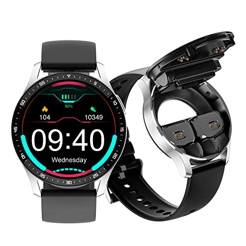 HYDZXINGW 2-in-1 Smart Watchs with Earbuds Build-in TWS Wireless BT5.0 Earphone Fitness Sports Health Monitor Black