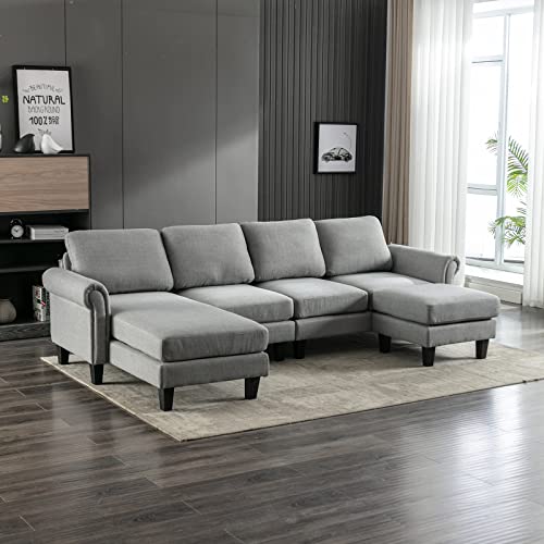 Tabaray 108" Couch Sectional Sofa for Living Room Furniture Sets Convertible U Shaped Couches with Ottoman and Chaise for Apartment, Office (Light Blue)