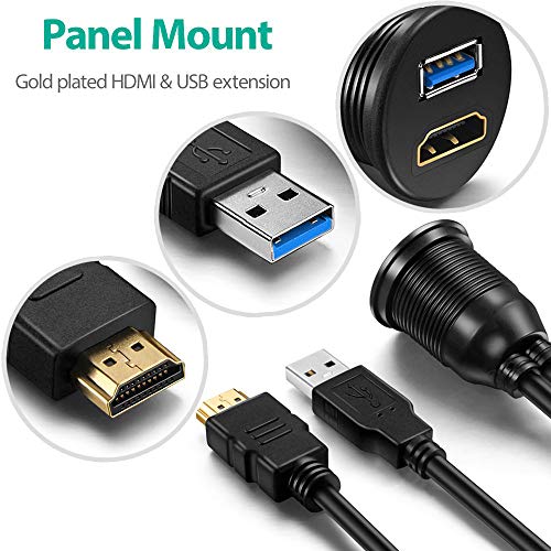 OBVIS USB3.0 HDMI Mount Cable β USB3.0 and HDMI Extension Flush Dash Panel Mount Cable for Car Boat Motorcycle (6 Feet)