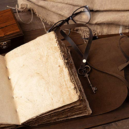 Vintage Leather Journal - Antique Handmade Deckle Edge Vintage Paper Leather Bound Journal - Book of Shadows Journal - Leather Sketchbook - Drawing Journal - Great Gift (Vintage Brown, 7.5"x5.5")
