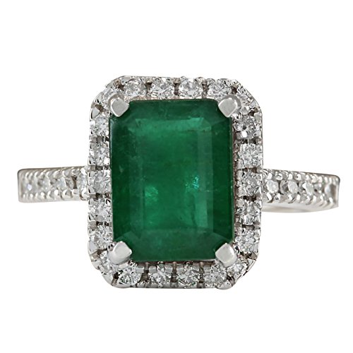 Fashion Strada 3.61 Carat Natural Emerald And Diamond (F-G Color, VS2-SI1 Clarity) Ring In 14K White Gold Exclusively Handcrafted in USA