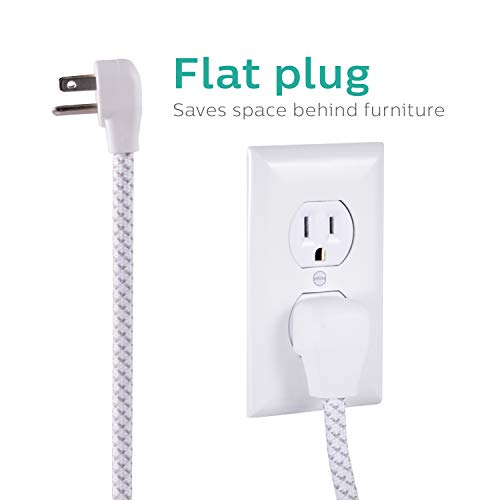 Philips 4 Outlet Power Strip Surge Protector with 2 USB Ports, 4 Ft Power Cord, Designer Braided Extension Cord, Flat Plug Extension Cord, 720 Joules, White, SPC6244WC/37