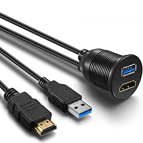 OBVIS USB3.0 HDMI Mount Cable β USB3.0 and HDMI Extension Flush Dash Panel Mount Cable for Car Boat Motorcycle (6 Feet)