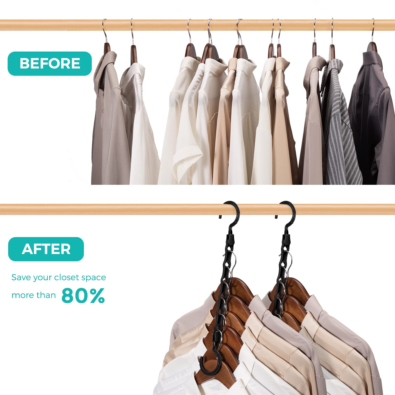 HOUSE DAY Space Saving Plastic Clothes Hangers, 20 Pack, Black, Professional Brand, Ideal for Closet Organization, Can Hold Up to 30 Pounds