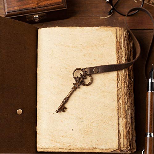 Vintage Leather Journal - Antique Handmade Deckle Edge Vintage Paper Leather Bound Journal - Book of Shadows Journal - Leather Sketchbook - Drawing Journal - Great Gift (Vintage Brown, 7.5"x5.5")
