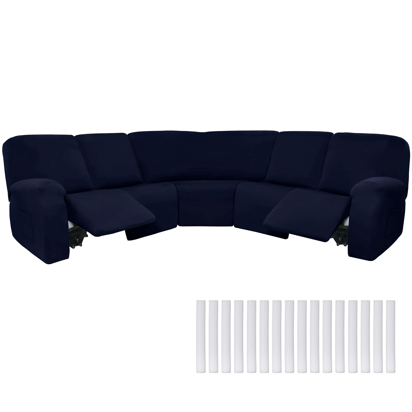 Peryiter 7 Pcs L Shape Sectional Recliner Sofa Covers 5 Seat Sectional Couch Covers Milk Silk Velvet Stretch Reclining Sofa Slipcover Furniture Protector for Living Room(Navy Blue,Milk Silk)