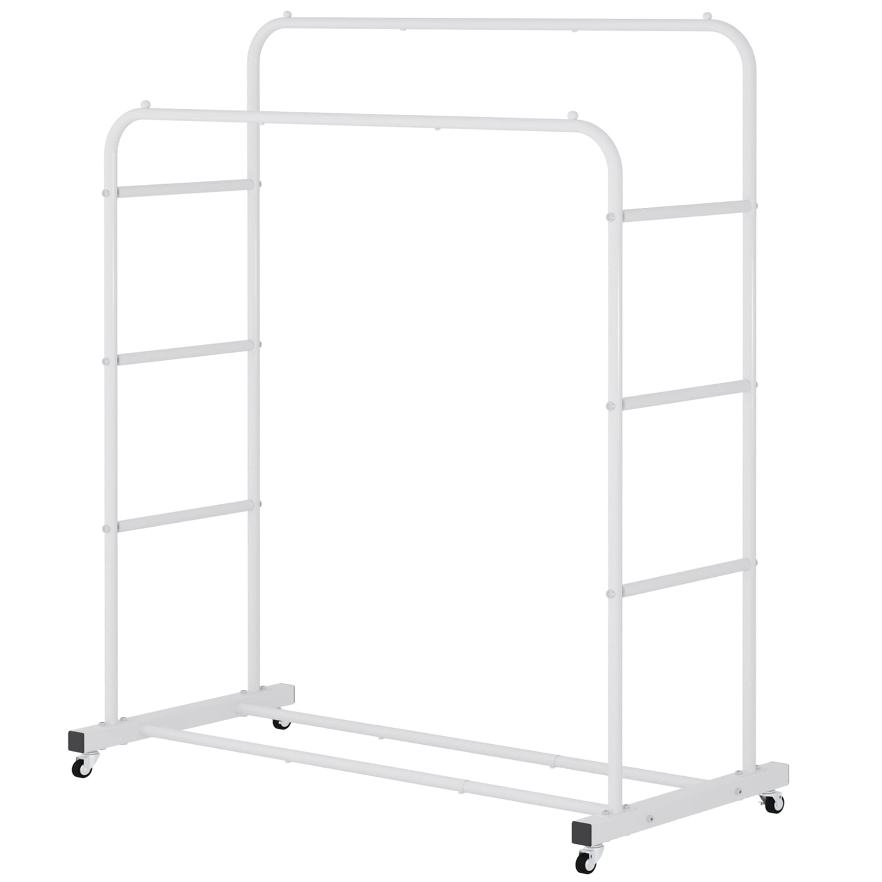 Laiensia Double Rods Clothing Rack with Wheels, Garment Rack for Hanging Clothes, Multi-functional Bedroom Clothes Rack, White