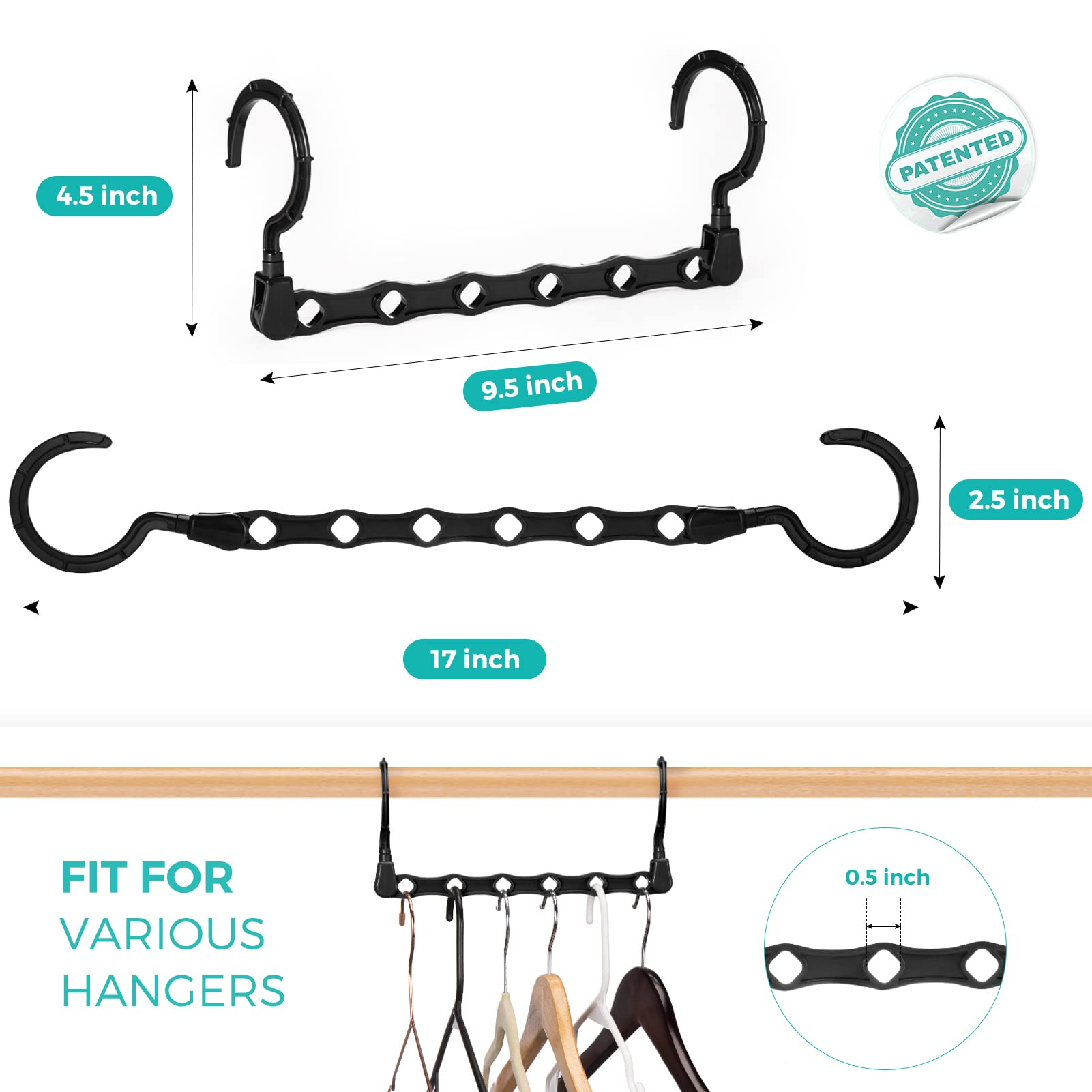 HOUSE DAY Space Saving Plastic Clothes Hangers, 20 Pack, Black, Professional Brand, Ideal for Closet Organization, Can Hold Up to 30 Pounds