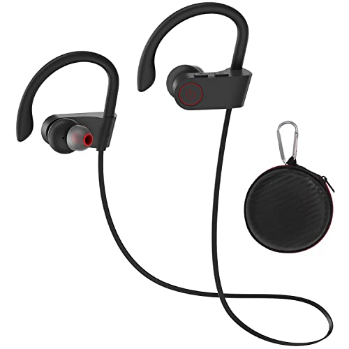 FALWEDI Bluetooth Headphones, 13Hrs Playtime Wireless Earbuds IPX7 Waterproof Earphones with Mic Type C Charging Over-Ear Earbuds with Earhooks Noise Cancelling for Sports Gym Running Workout - Black