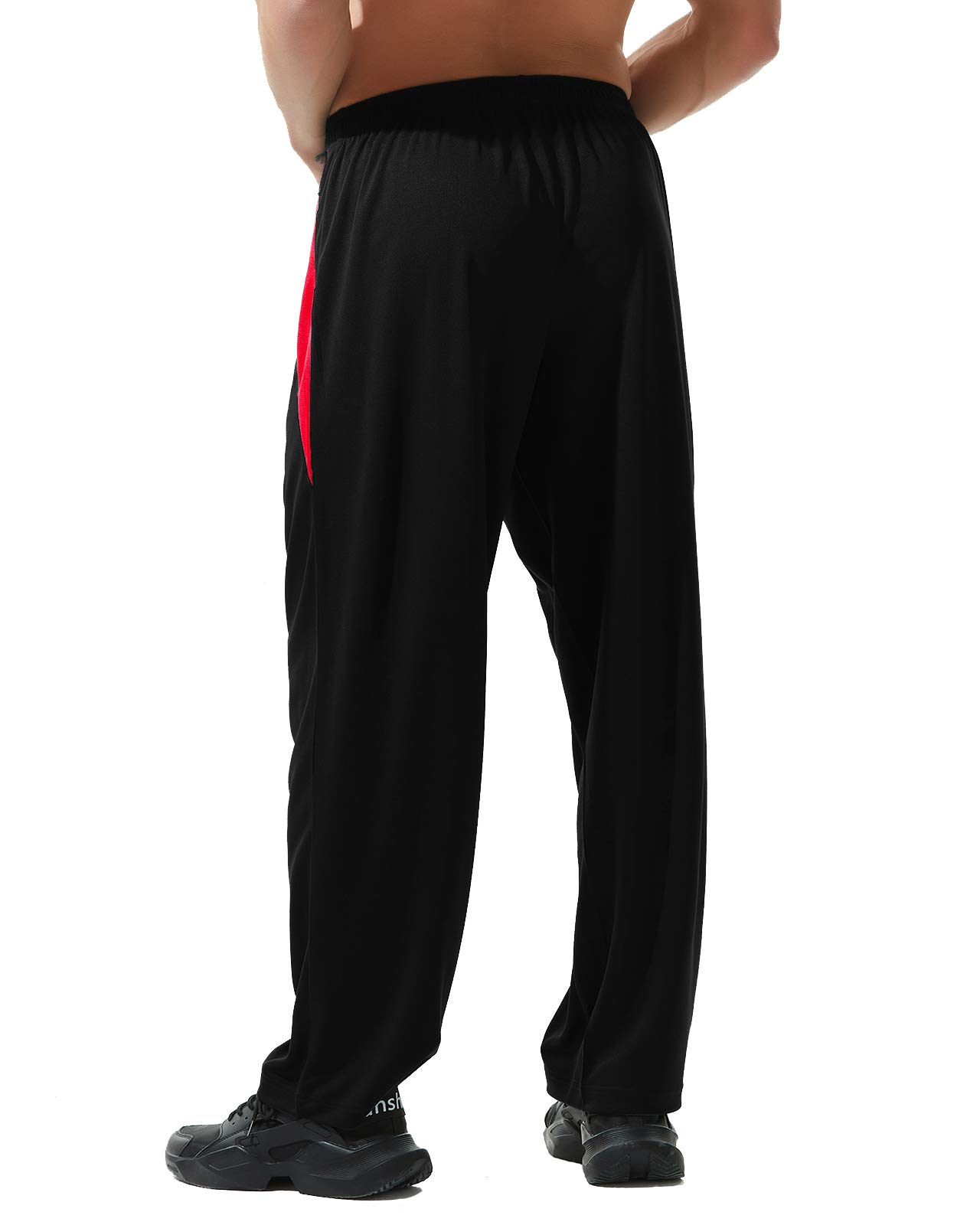 ZEROWELL Men’s Athletic Pants with Zipper Pockets Open Bottom Lightweight Sweatpants, for Workout, Running, Gym, Training (1224-Black XL)