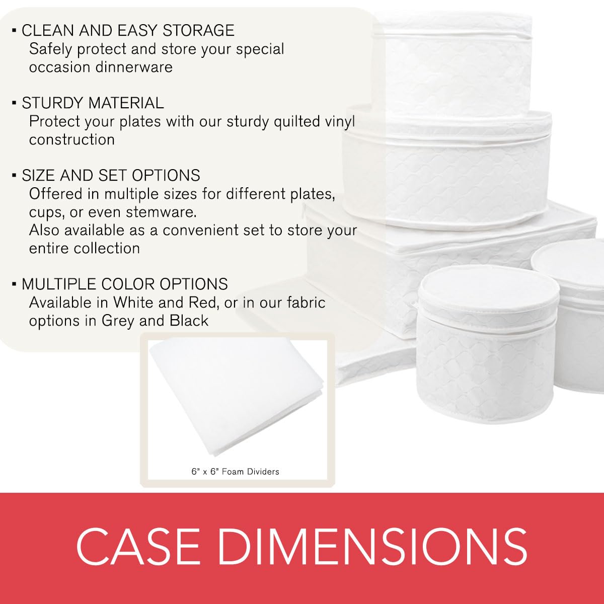 LAMINET 6 Piece Quilted Dinnerware Storage Starter Set - Includes 4 Plate Cases, 1 Cup Case & Platter Case - White