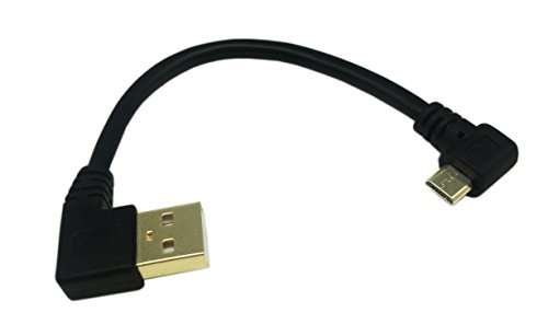 CERRXIAN 15cm 6inch Micro USB Short Cable Combo Gold Plated Left & Right Angle Micro USB 5 Pin Male to USB 2.0 Type A Left Angle Male Data Sync and Charge Cable (2-Pack)