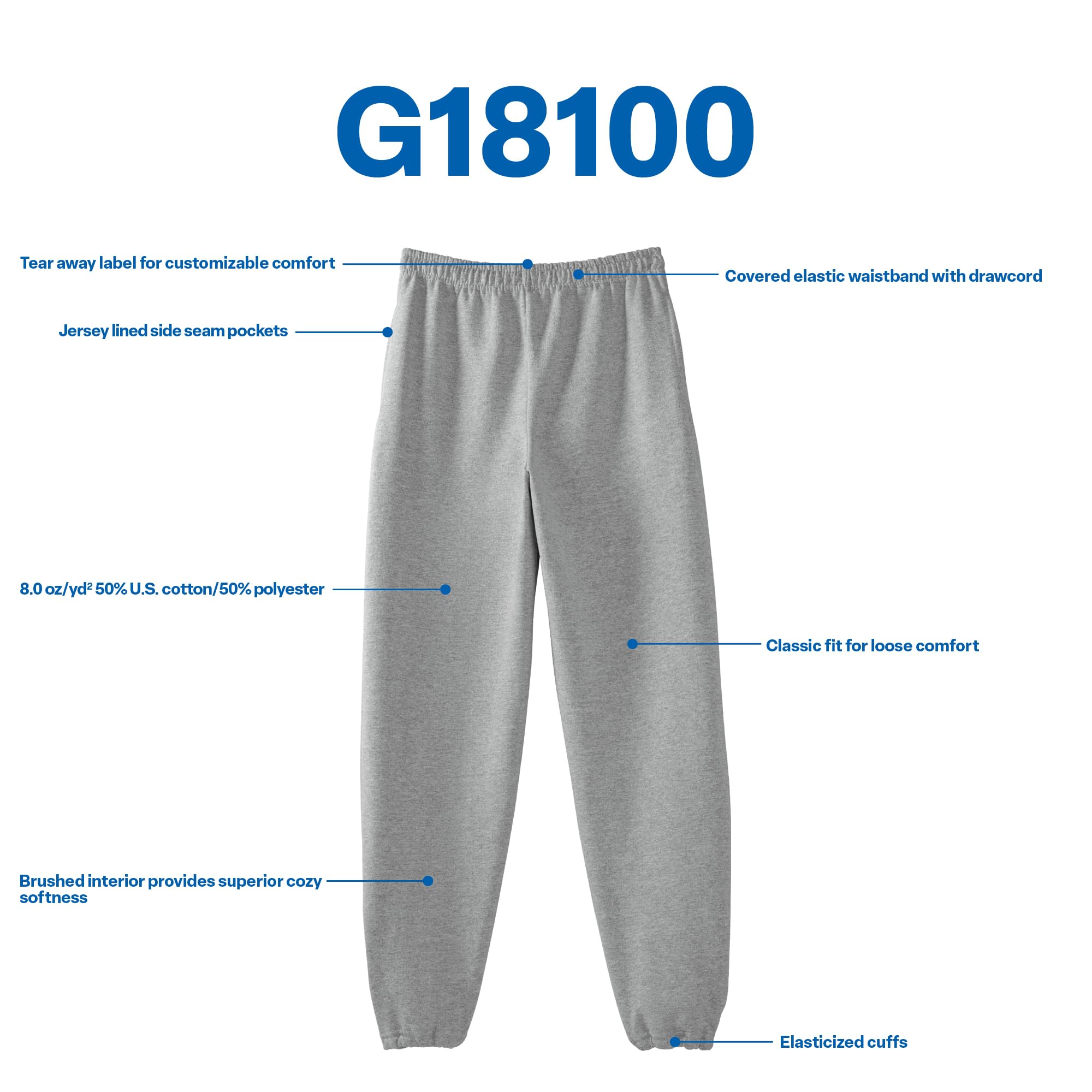 Gildan Men's Fleece Elastic Bottom Sweatpants with Pockets, Style G18100, Navy, 2X-Large
