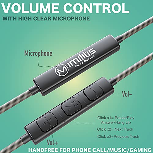 Wired Earbuds with Mic Tangle Free Cord 3.5mm Jack Metal Headphones with Volume Control Extra Bass Noise Cancelling Earphones for Gaming Music Video Apple iPhone iPad Laptop Computer PC Black