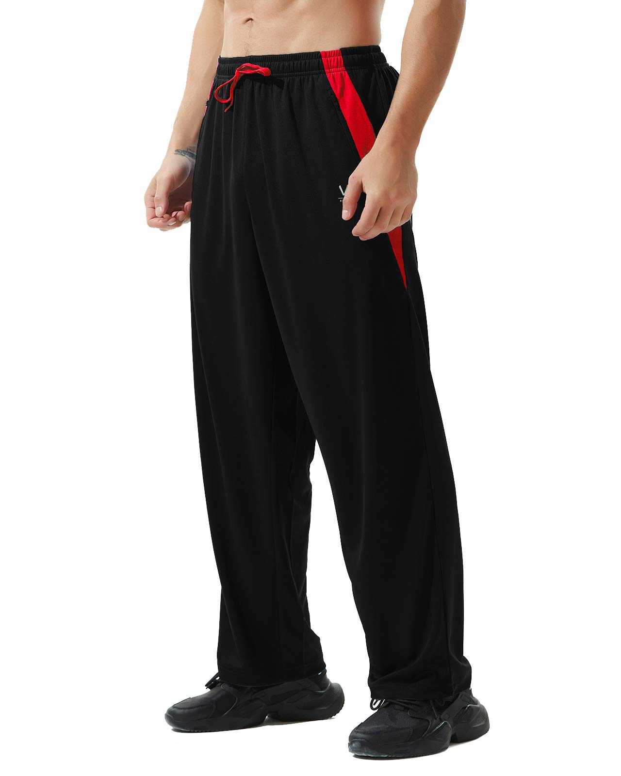 ZEROWELL Men’s Athletic Pants with Zipper Pockets Open Bottom Lightweight Sweatpants, for Workout, Running, Gym, Training (1224-Black XL)