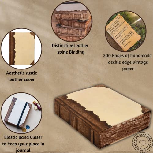 LEATHER VILLAGE Leather Journal – Vintage Leather Journal – Book of Shadows – Leather Bound Journal – Leather Sketchbook – Antique/Vintage Deckle Edge Handmade Paper of 200 GSM – 8 X 6 inches