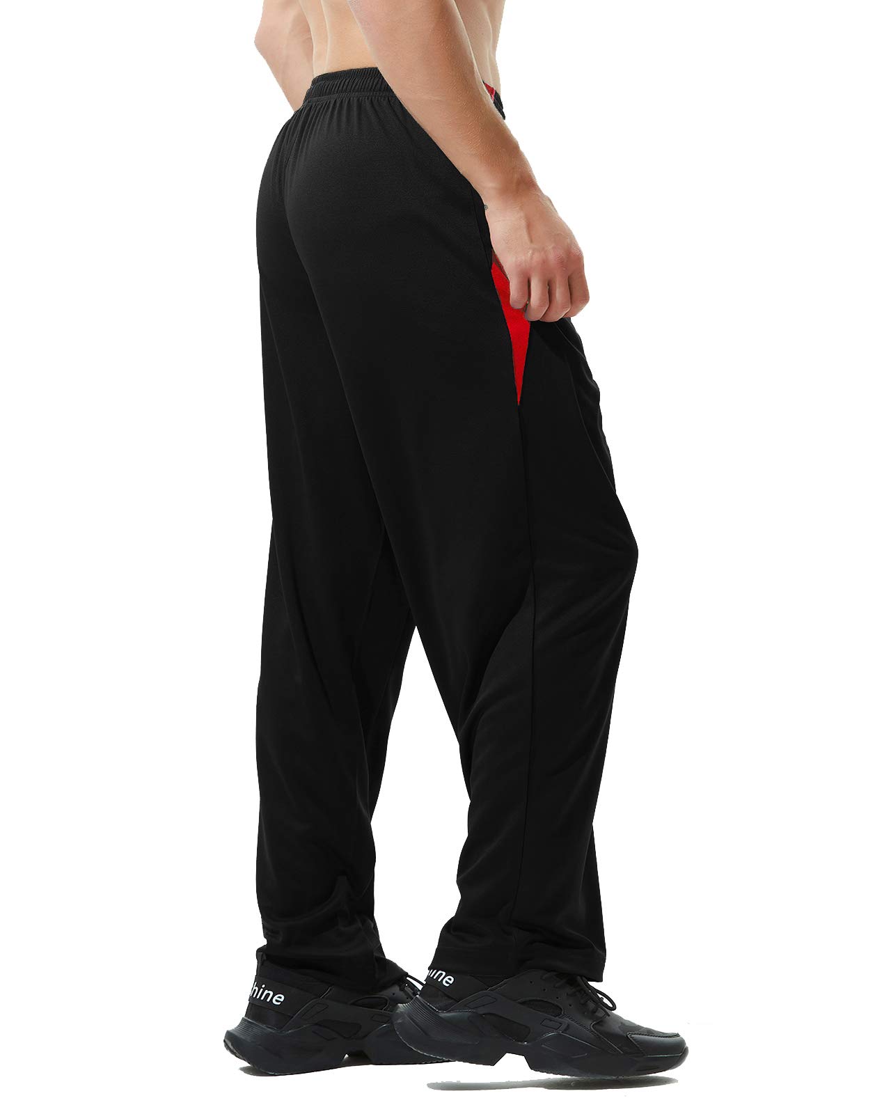 ZEROWELL Men’s Athletic Pants with Zipper Pockets Open Bottom Lightweight Sweatpants, for Workout, Running, Gym, Training (1224-Black XL)