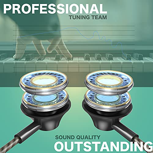 Wired Earbuds with Mic Tangle Free Cord 3.5mm Jack Metal Headphones with Volume Control Extra Bass Noise Cancelling Earphones for Gaming Music Video Apple iPhone iPad Laptop Computer PC Black