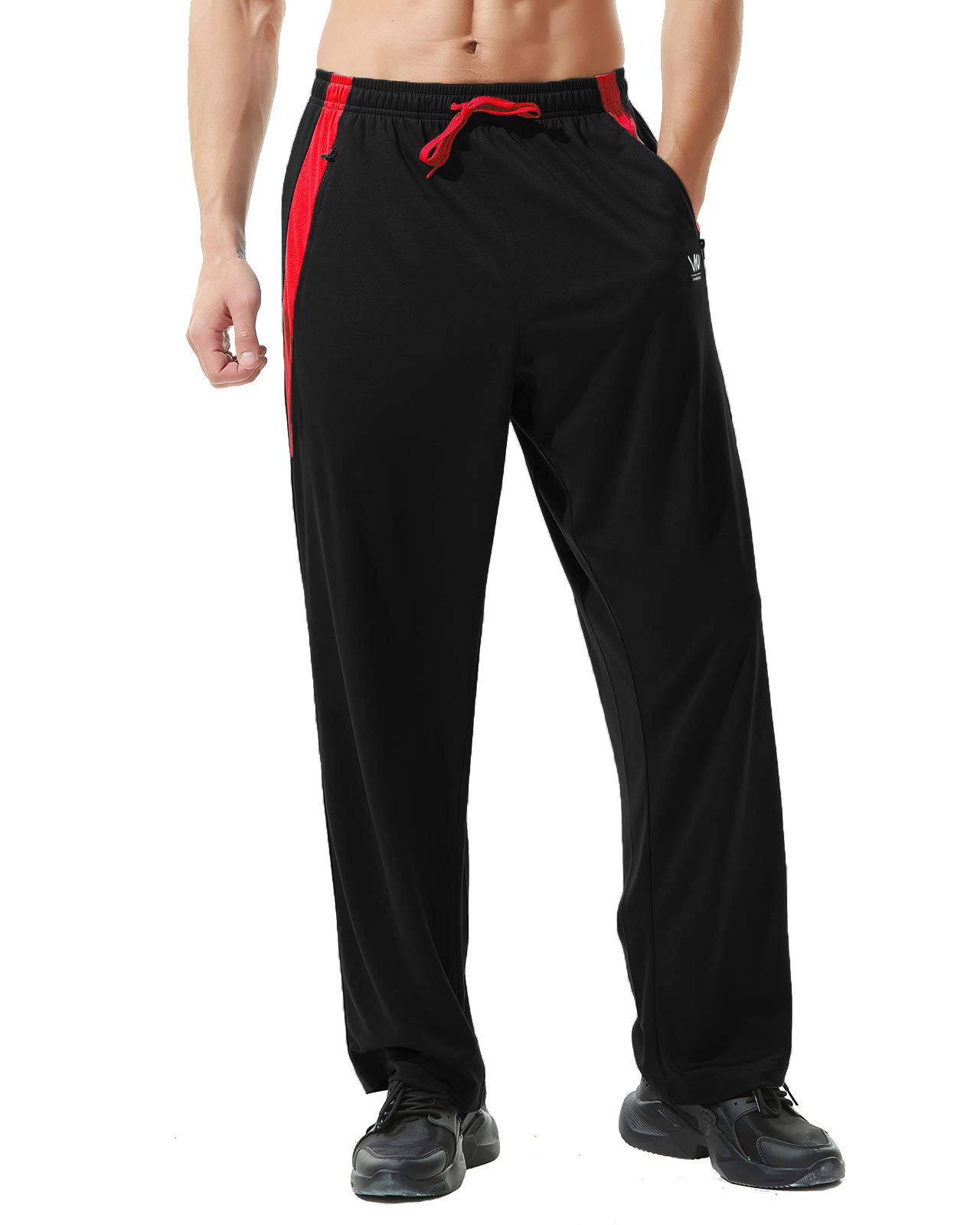 ZEROWELL Men’s Athletic Pants with Zipper Pockets Open Bottom Lightweight Sweatpants, for Workout, Running, Gym, Training (1224-Black XL)