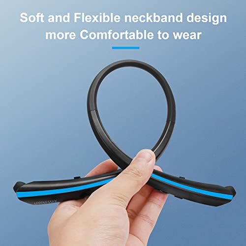 APPINESSEY Bluetooth Headphones Retractable, Neckband Headset with Sports Sweatproof/Waterproof, Noise Cancelling and Stereo Quality Sound Earbuds with Mic for Driving, Workout, Running (Black Blue)