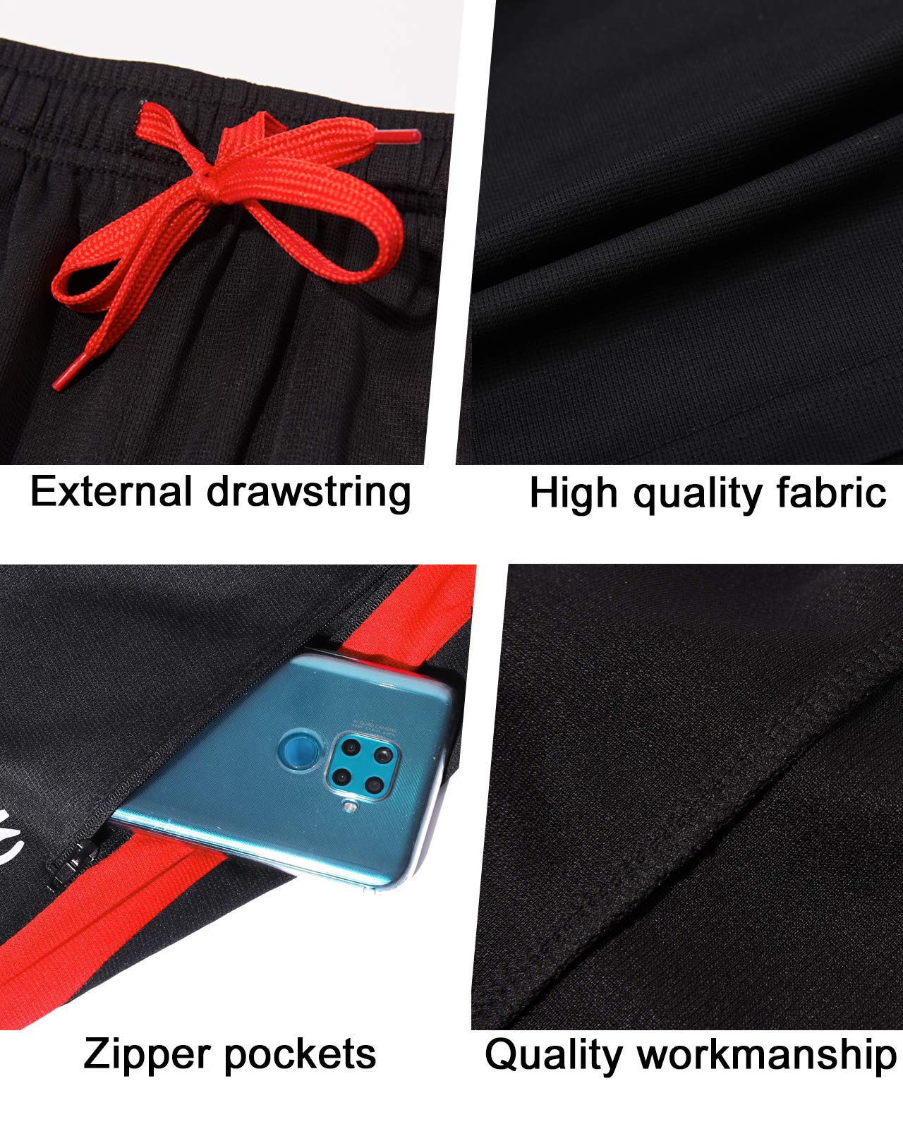 ZEROWELL Men’s Athletic Pants with Zipper Pockets Open Bottom Lightweight Sweatpants, for Workout, Running, Gym, Training (1224-Black XL)