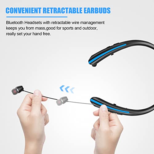 APPINESSEY Bluetooth Headphones Retractable, Neckband Headset with Sports Sweatproof/Waterproof, Noise Cancelling and Stereo Quality Sound Earbuds with Mic for Driving, Workout, Running (Black Blue)