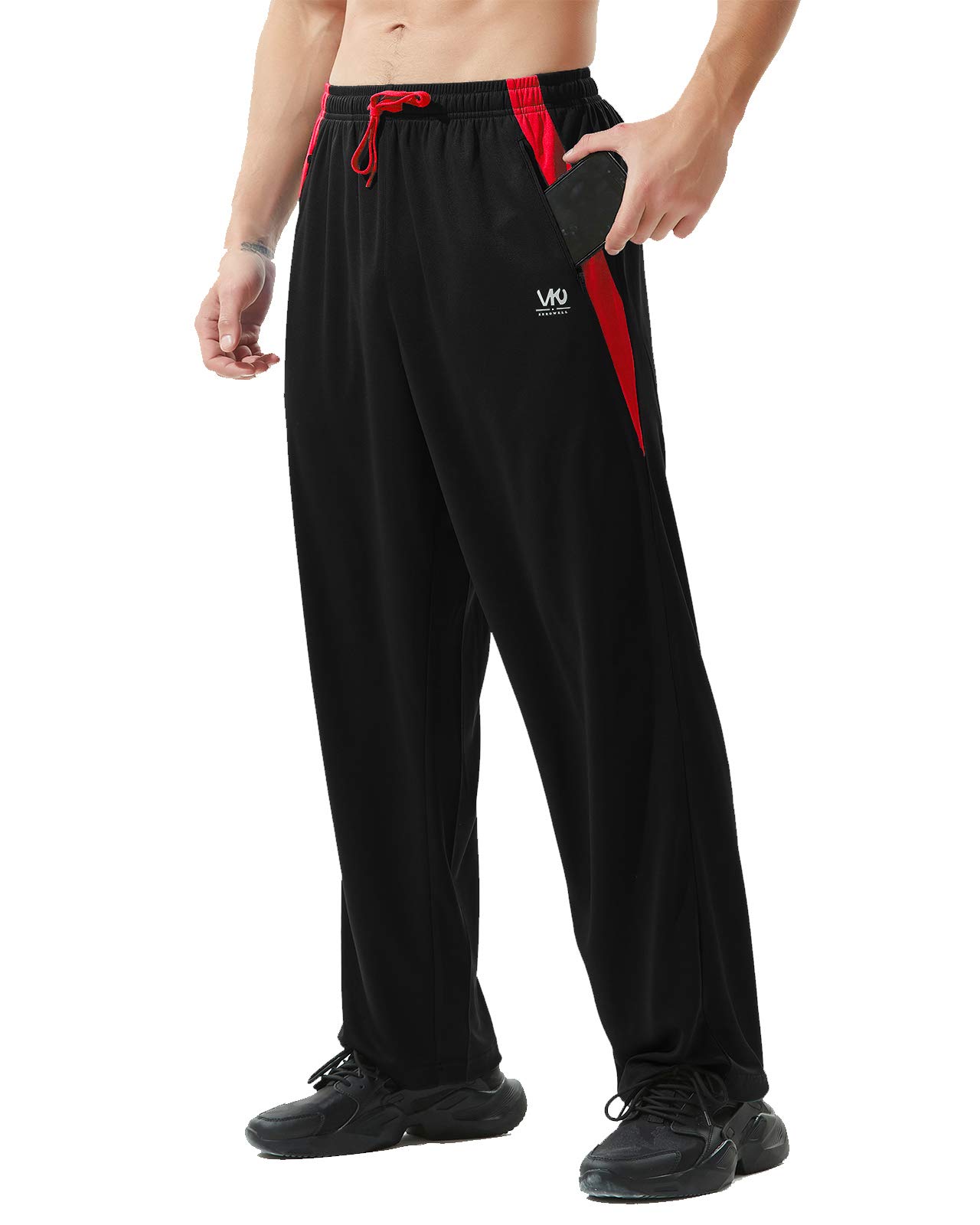 ZEROWELL Men’s Athletic Pants with Zipper Pockets Open Bottom Lightweight Sweatpants, for Workout, Running, Gym, Training (1224-Black XL)