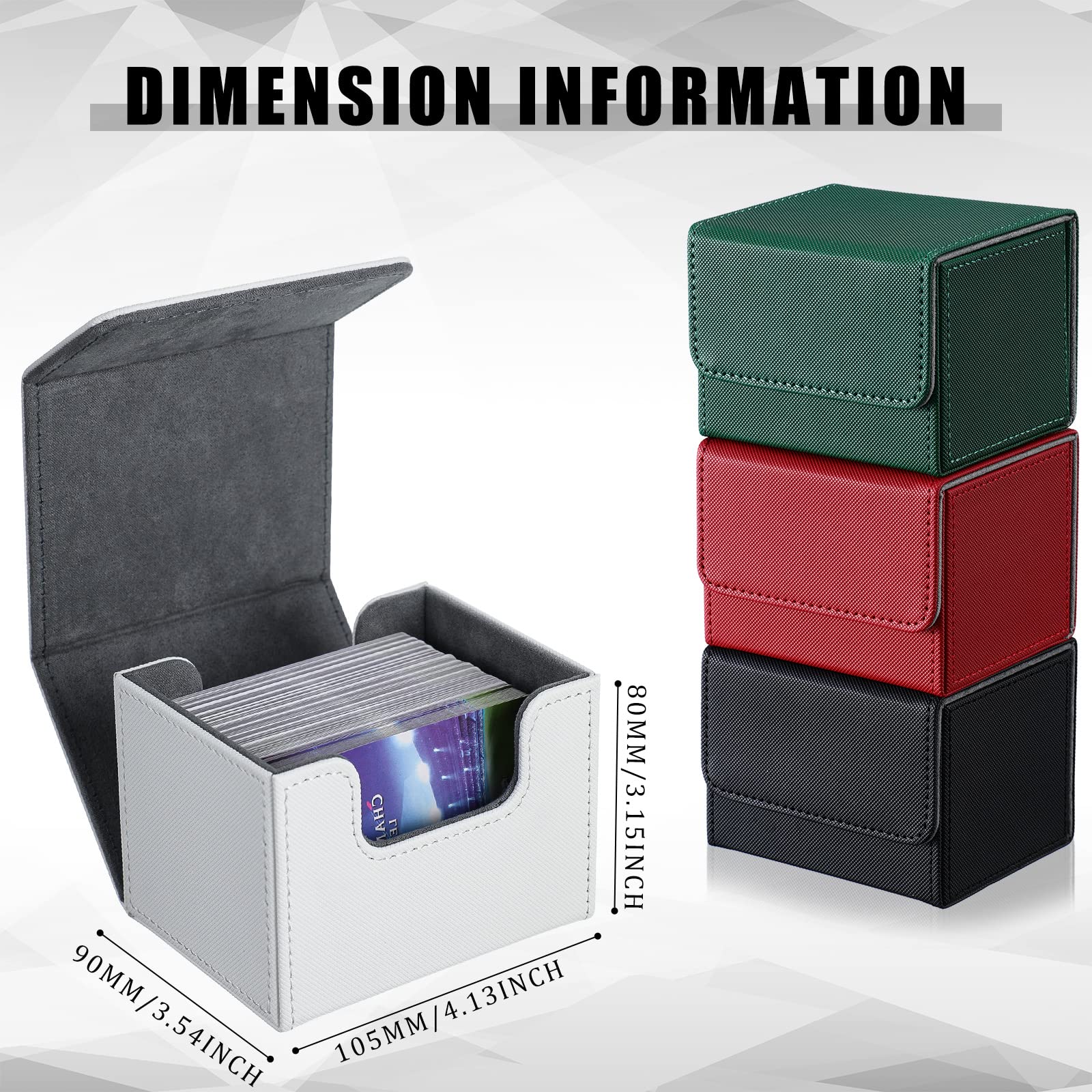 Yookeer 4 Pieces Leather Deck Card Boxes Cards Deck Game Box for Collectible Playing Card Box Compatible with MTG Commander(Black, White, Red, Green,Horizontal)