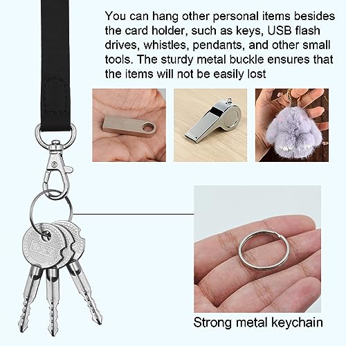 BOKOVNGEE 2pack badge holder with nylon lanyard and key ring, Horizontal cowhide ID badge holder with Double sided transparent window for Office worker,Teachers,Students, Workers,Medical staff