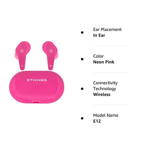 eThings Heavy Duty Premium Sound Noise Canceling Earbuds - Bluetooth 5.0 Waterproof Touch Control Wireless Headphones with Charging Case (Pink)