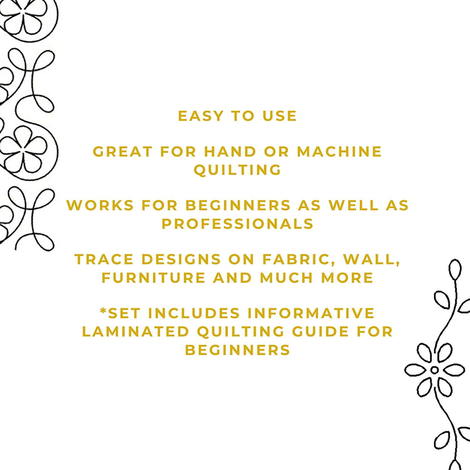 Quilting Stencils for Machine and Hand Quilting - 2 Quilting Stencils for Border Patterns - Ginger Flower Border, Flower Plastic Quilt Stencil Set with Guide