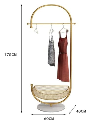 Clothes Rail Garment Rack Gold Clothing Racks With Marble Base Modern Gold Coat Racks With Storage Basket Vertical Hanging Clothes Rack For Bedroom Heavy Duty Garment Racks In Hallway, Entryway ( Colo