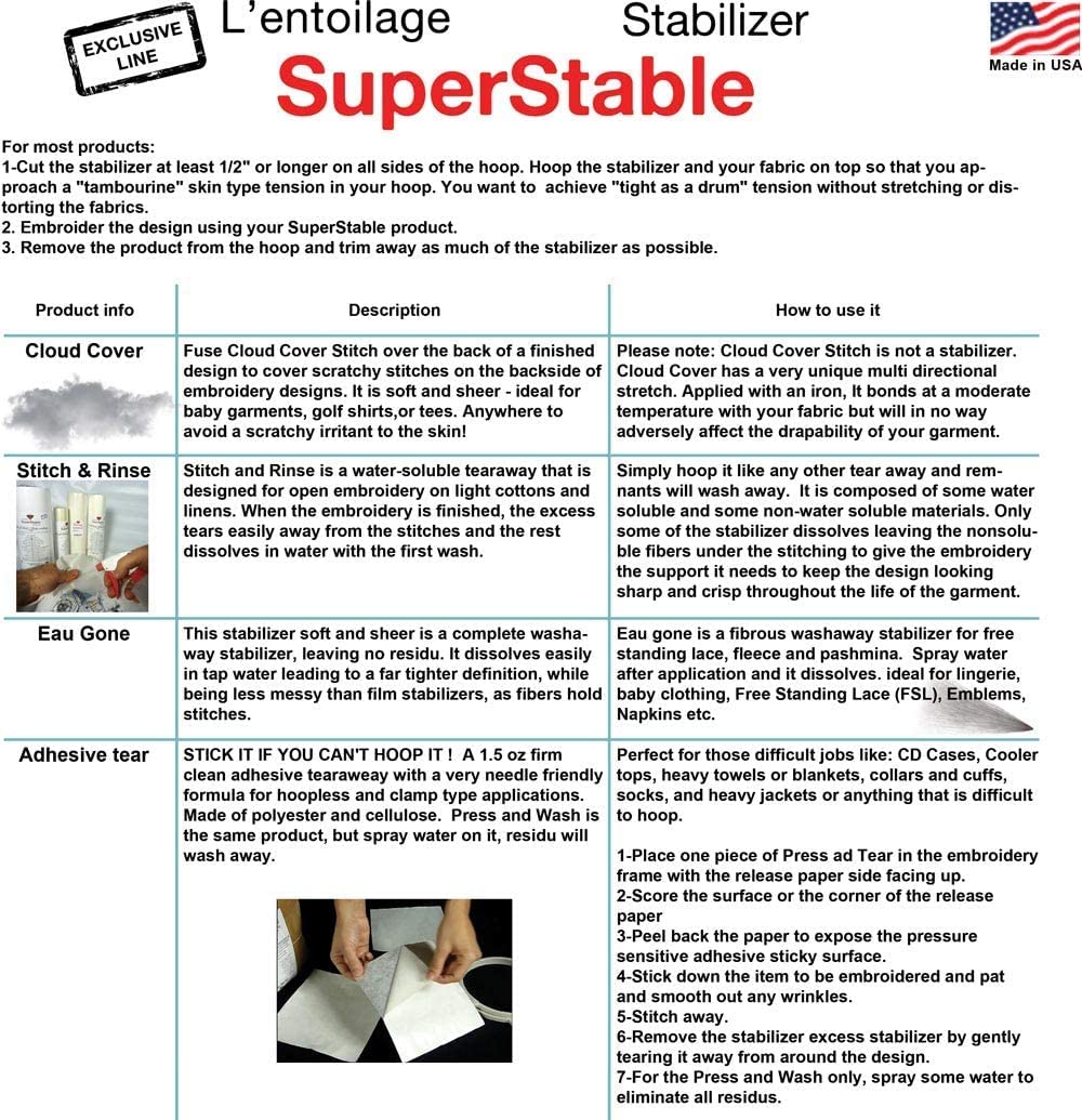 Superpunch Fusible Iron On No Show Mesh Embroidery Stabilizer, 1.5 Oz Lightweight Embroidery Backing Stabilizer-12 Inch x 10 Yard, SuperStable White Stabilizer for Embroidery Machine, Made in USA
