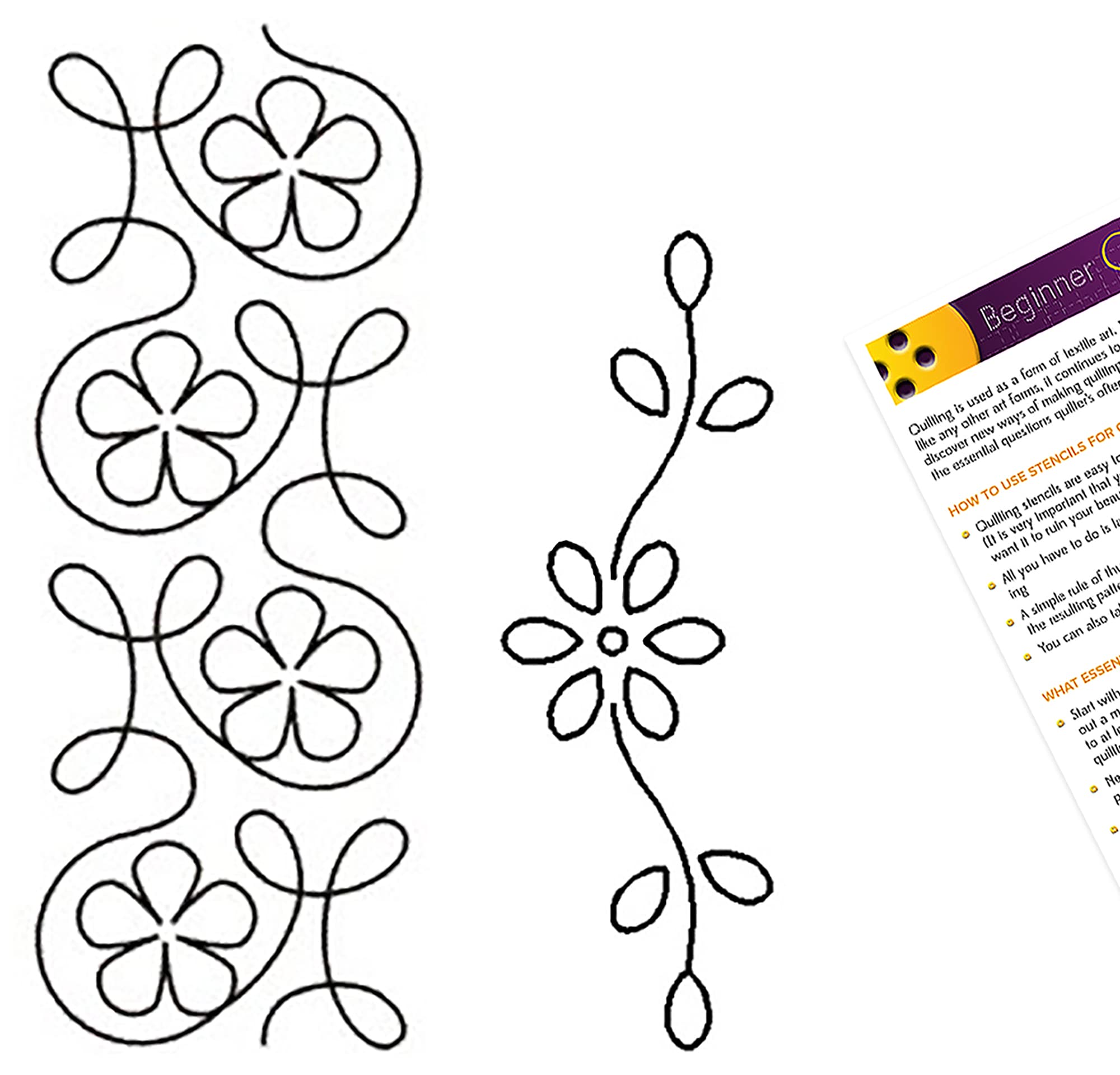 Quilting Stencils for Machine and Hand Quilting - 2 Quilting Stencils for Border Patterns - Ginger Flower Border, Flower Plastic Quilt Stencil Set with Guide