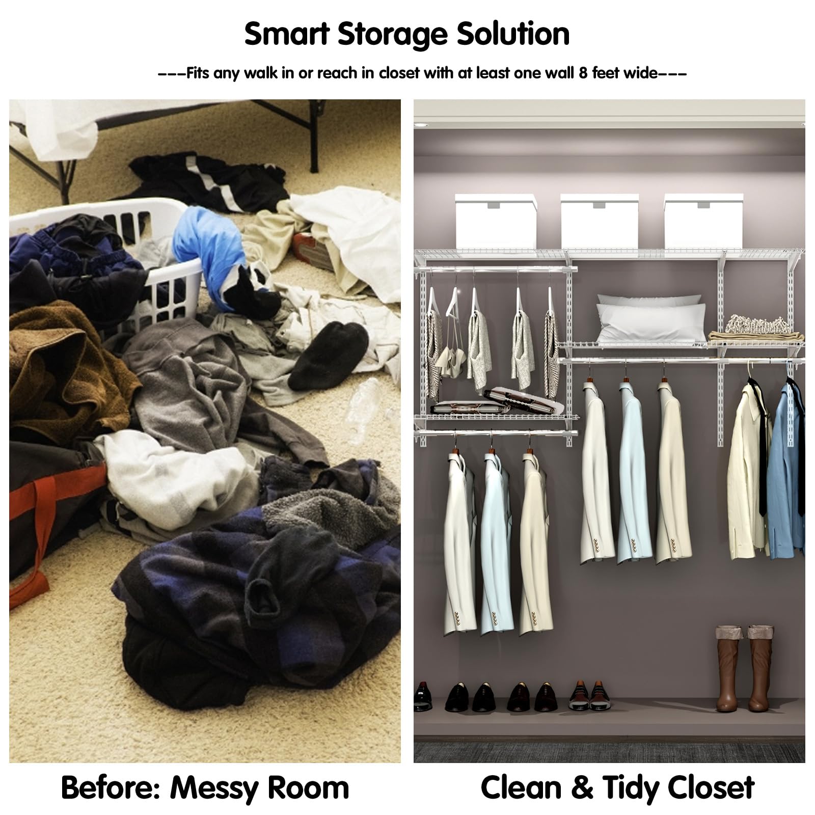 Tangkula 3 to 5 FT Custom Closet Organizer System Kit, Wall-Mounted Storage Organizer with Wire Shelving and Hanging Rods, Adjustable Closet Organizer Kit, Configurations Custom Closet for Bedroom