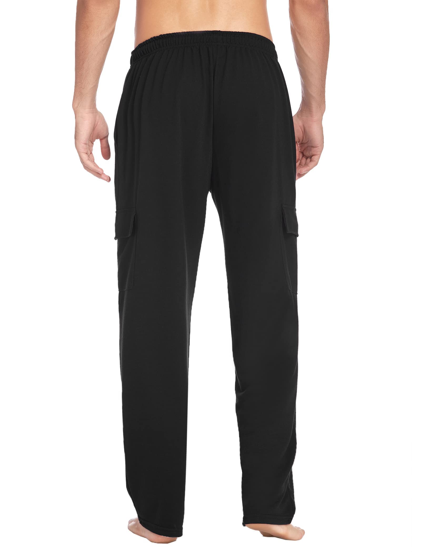 Deyeek Mens Sweat Pants Cargo Sweats for Men Baggy Cargo Sweatpants Open Bottom Gym Joggers Men's Athletic Pants with Pockets Black