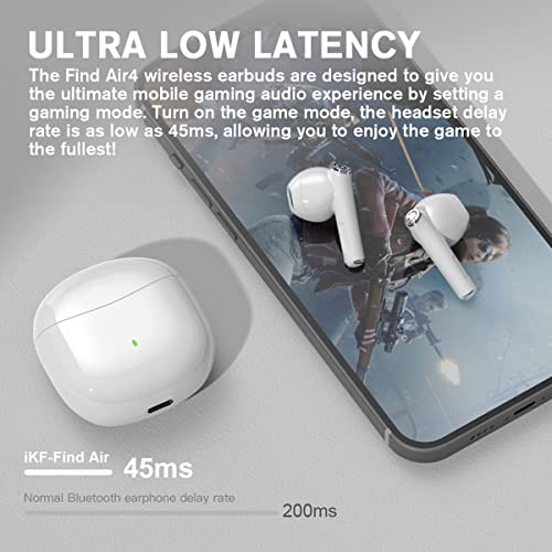 iKF Find Air4 Wireless Earbuds Bluetooth 5.2 Headphones with Charging Case Stereo Sound Touch Control Waterproof Built-in mic in-Ear Earphones 25-30 Hours for Sport Compatible iOS/Android White…