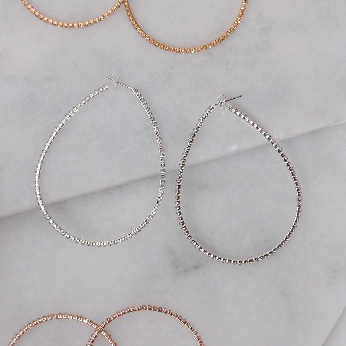 Bling Earrings for Women - Silver Rhinestone Hoop Earrings For Women, Extra Large Fake Diamond Hoops, Big Huge Statement Teardrop Ear Jacket, Long Sparkly Thin CZ Drop, Silver Tone 2.6" XL