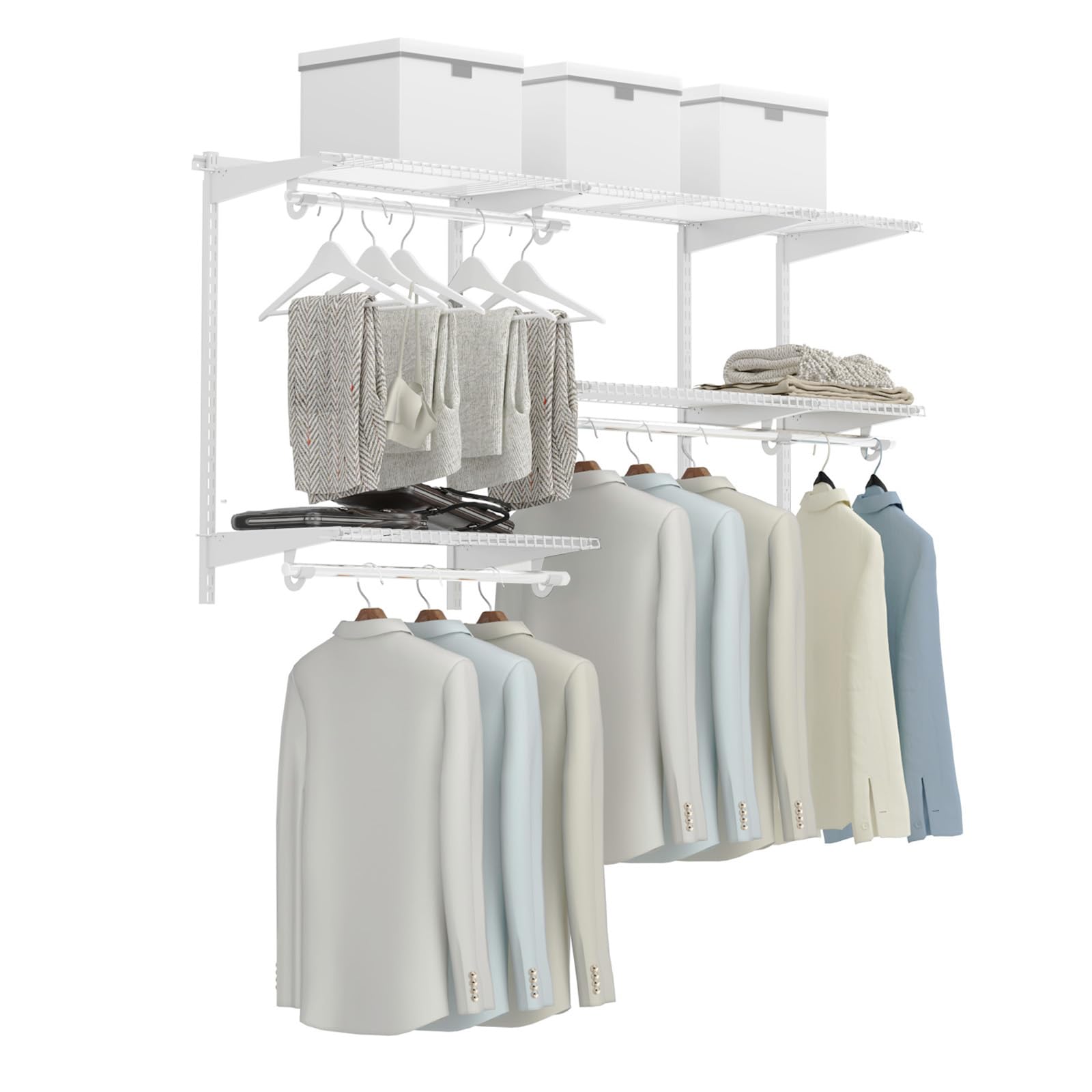 Tangkula 3 to 5 FT Custom Closet Organizer System Kit, Wall-Mounted Storage Organizer with Wire Shelving and Hanging Rods, Adjustable Closet Organizer Kit, Configurations Custom Closet for Bedroom