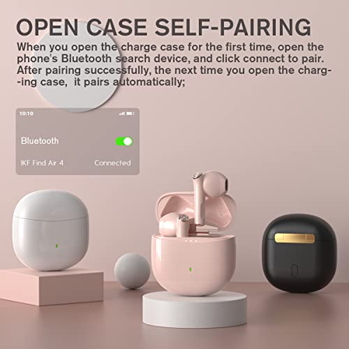 iKF Find Air4 Wireless Earbuds Bluetooth 5.2 Headphones with Charging Case Stereo Sound Touch Control Waterproof Built-in mic in-Ear Earphones 25-30 Hours for Sport Compatible iOS/Android White…
