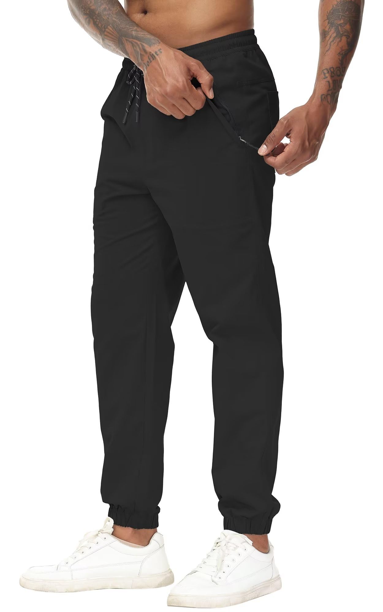Tyhengta Mens Casual Joggers Pants Elastic Waist Drawstring Chino Jogging Sweatpants for Men Black Large