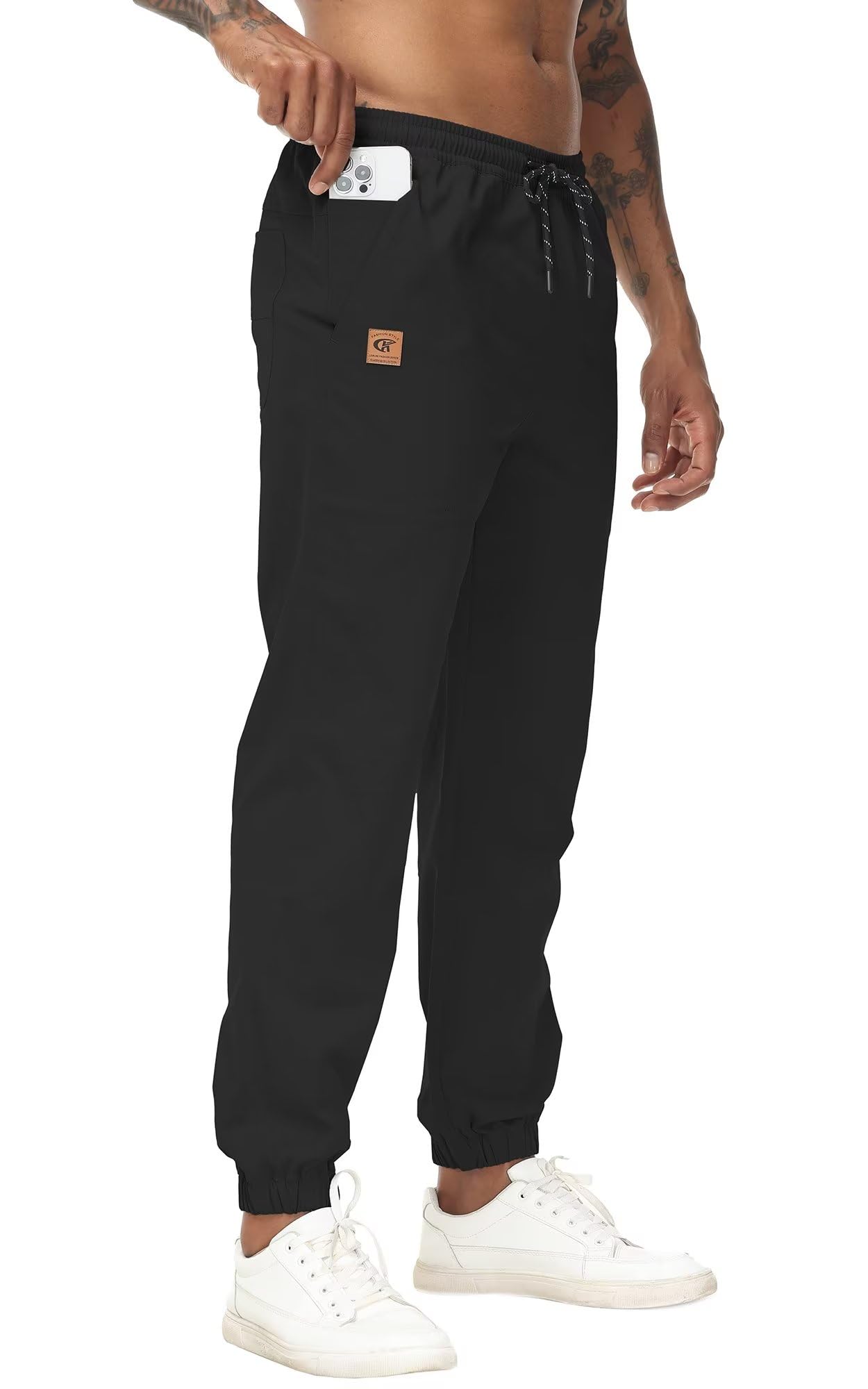 Tyhengta Mens Casual Joggers Pants Elastic Waist Drawstring Chino Jogging Sweatpants for Men Black Large