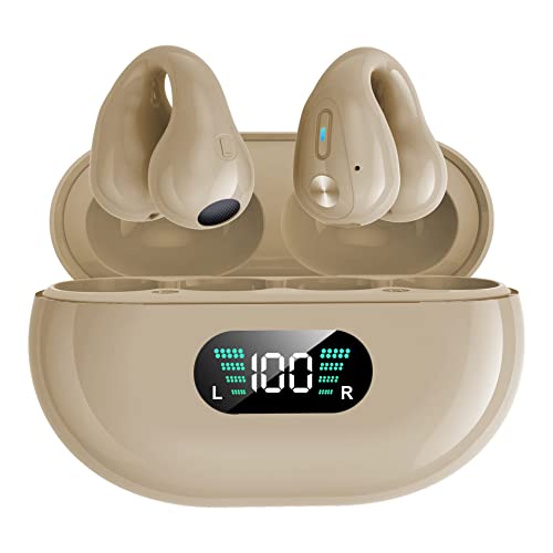 Open Ear Clip Headphones Earclip Wireless Bluetooth Air Bone Conduction Earbuds Air Conducting Earphones Gym Sport Running Workout Ear Buds Comfortable Lightweight for Small Ear Canals Nude