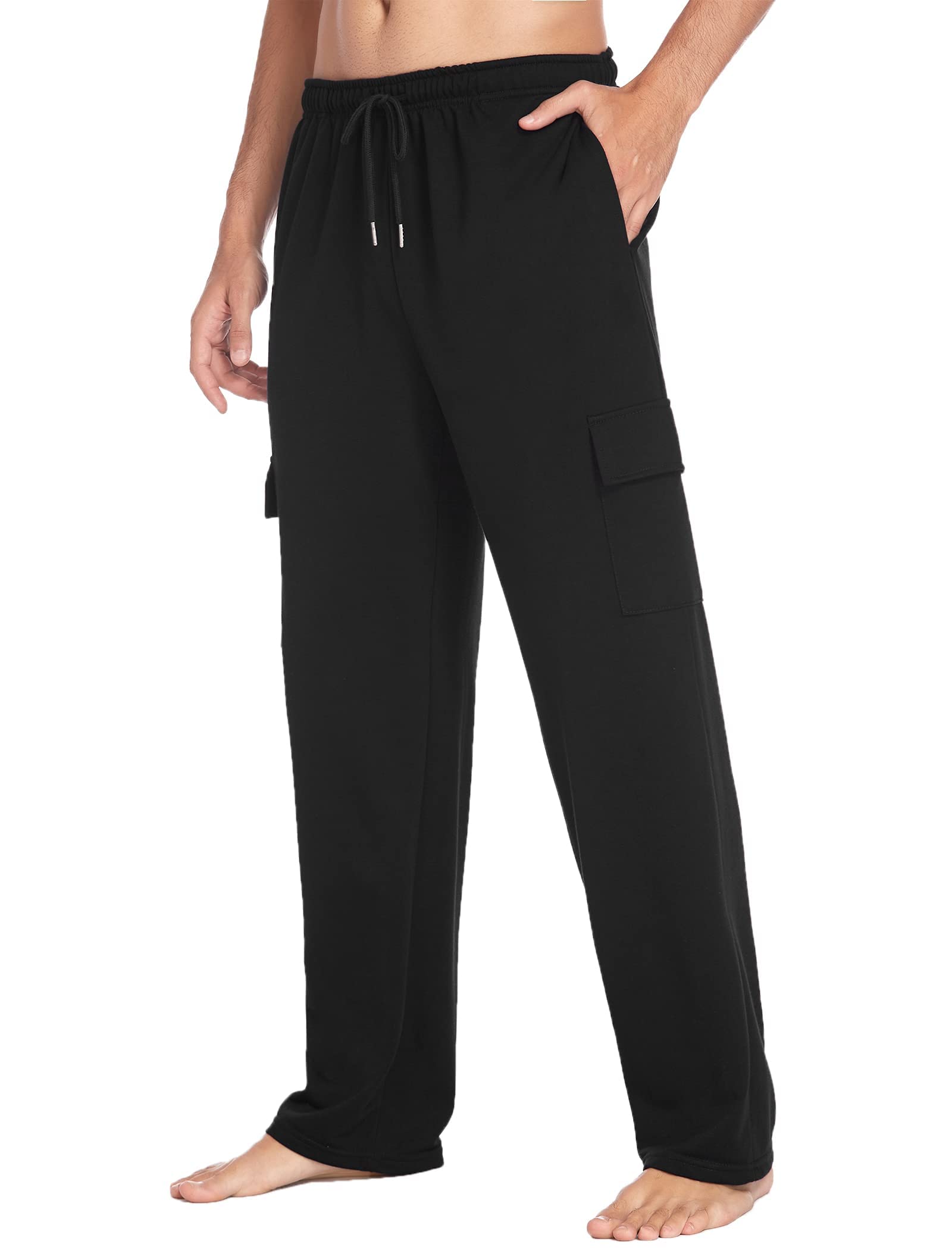 Deyeek Mens Sweat Pants Cargo Sweats for Men Baggy Cargo Sweatpants Open Bottom Gym Joggers Men's Athletic Pants with Pockets Black