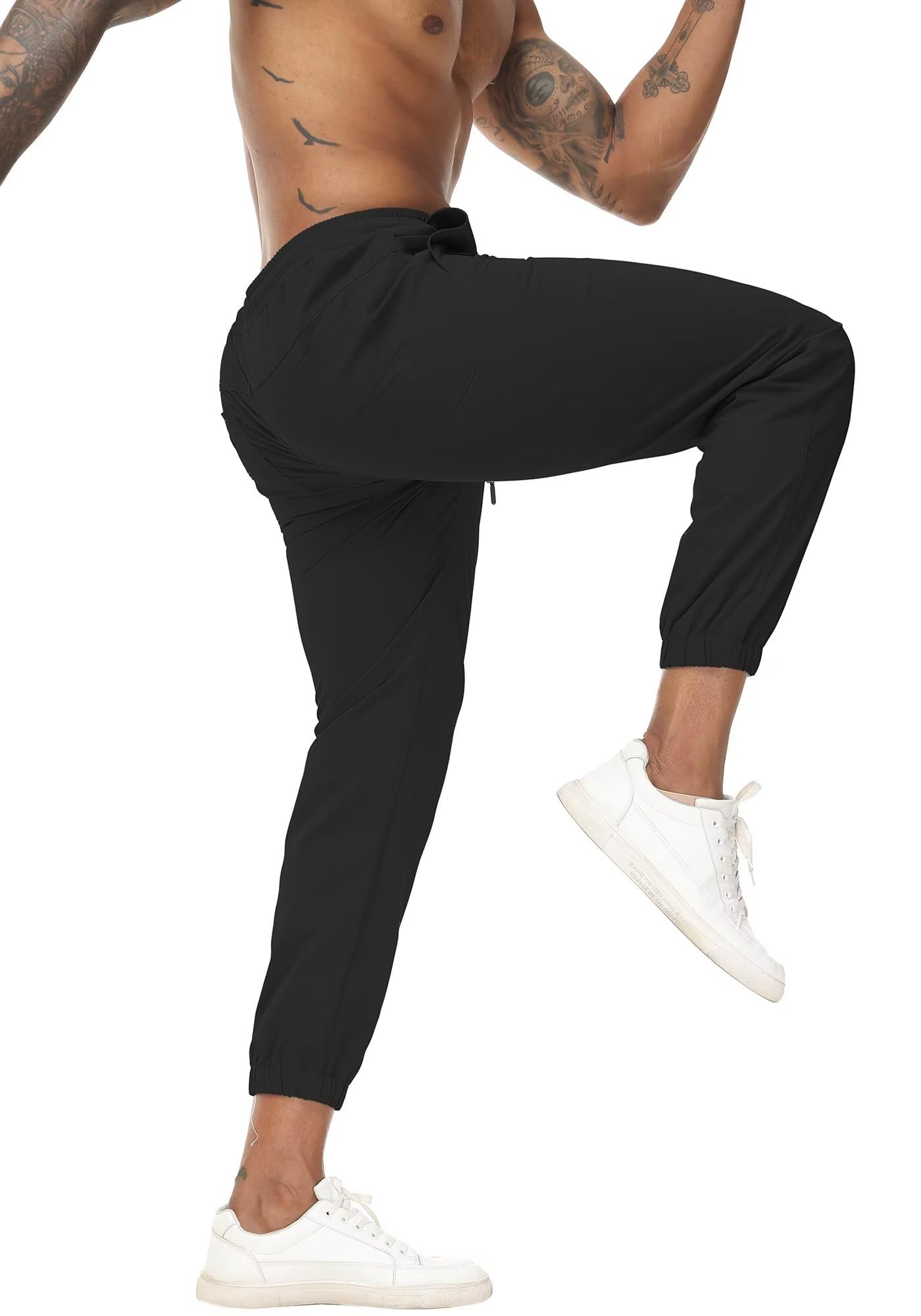 Tyhengta Mens Casual Joggers Pants Elastic Waist Drawstring Chino Jogging Sweatpants for Men Black Large