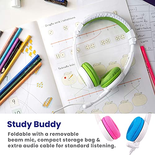 ONANOFF BuddyPhones School+ Safe Audio School Headphones for Kids, High-Performance BeamMic, Detachable BuddyCable, Anti-Allergic Earpad with Carry Bag, Blue