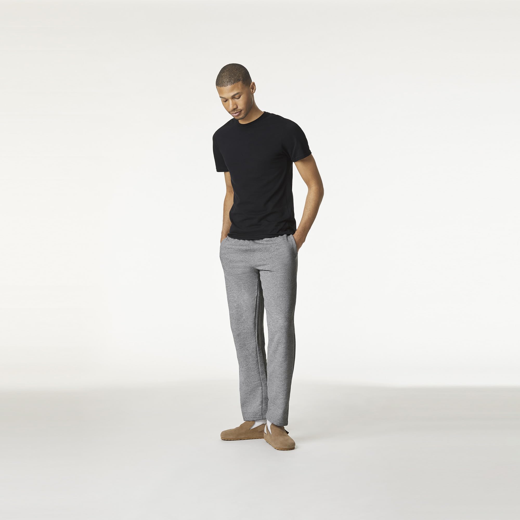Gildan Adult Fleece Open Bottom Sweatpants with Pockets, Style G18300, Sport Grey, Large