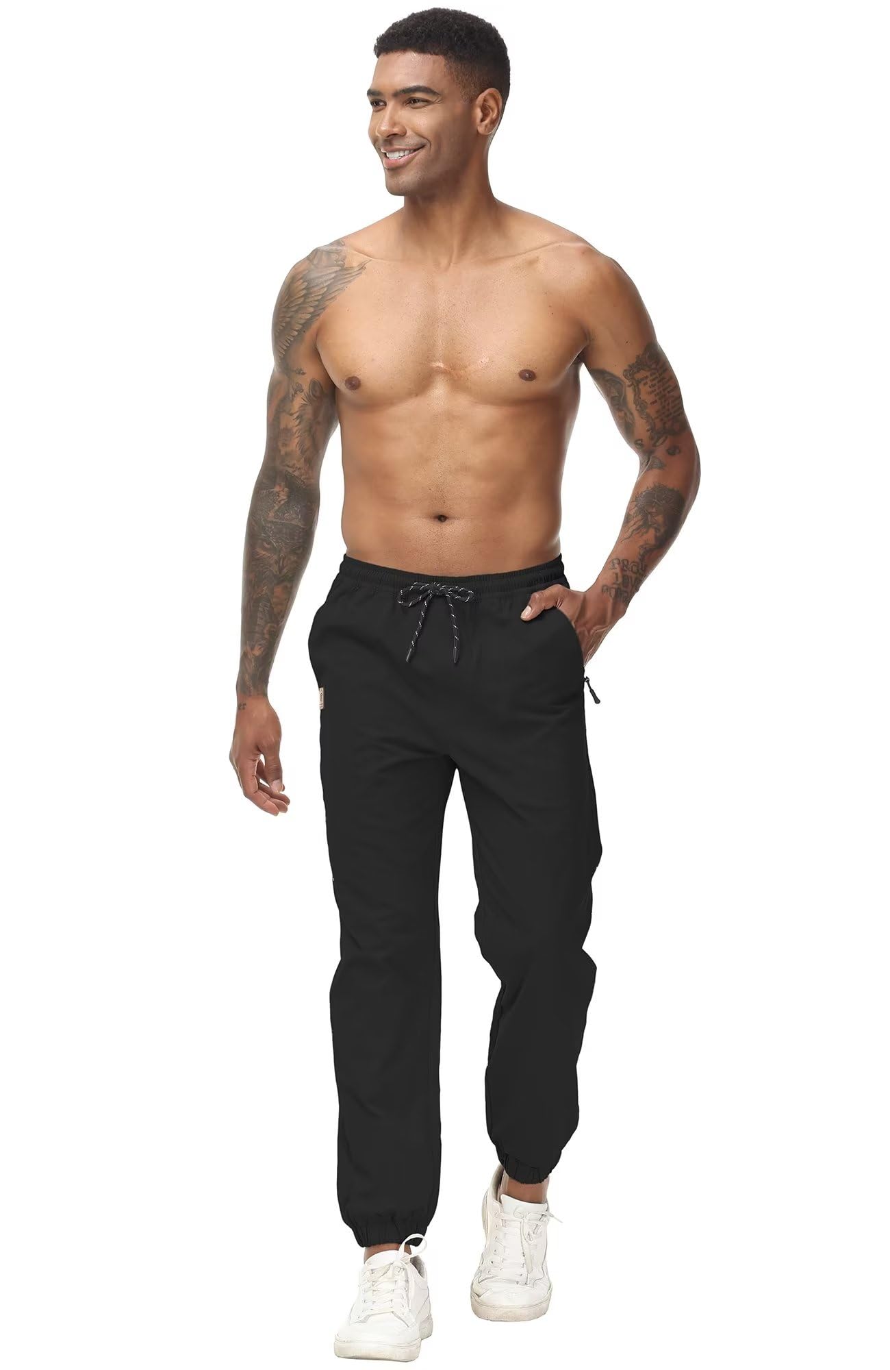Tyhengta Mens Casual Joggers Pants Elastic Waist Drawstring Chino Jogging Sweatpants for Men Black Large