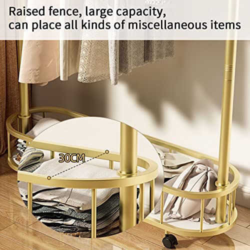 FAXIOAWA Metal Coat Rack Stand With Basket Garment Rail With 360° Wheel 4 Side Hooks Clothes Rack For Hall, Entryway, Bathroom And Living Room (Color : Pink, Size : 100cm)